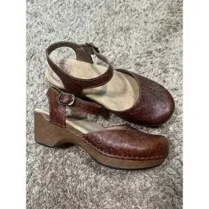 Dansko | Shoes | Dansko Brown Floral Embossed Leather Mary Jane Clog ...